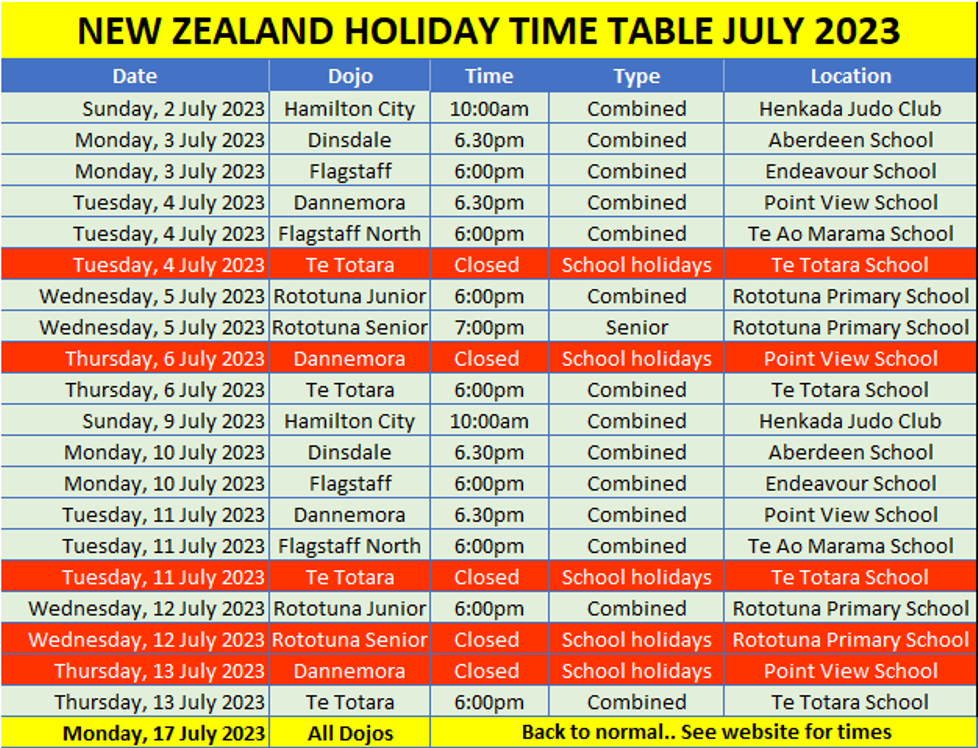 New Zealand School Holiday Timetable Taekidokai NZ New Zealand School Holiday Timetable Taekidokai NZ